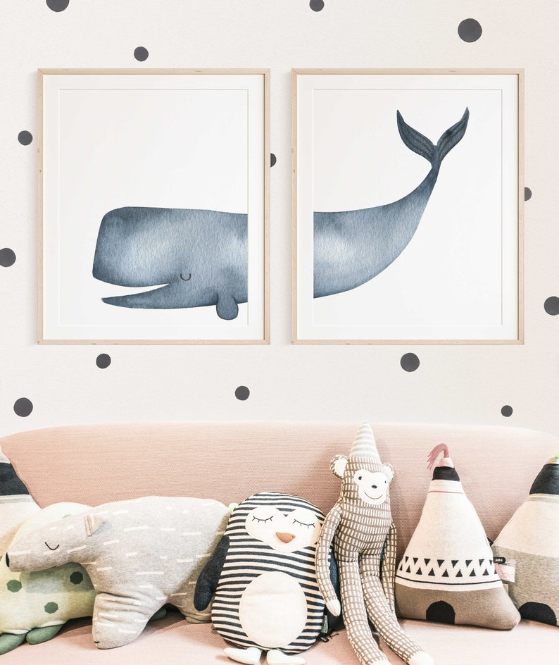 Whale Print Set of 2, Printable Wall Art, Whale Poster, Whale Nursery ...