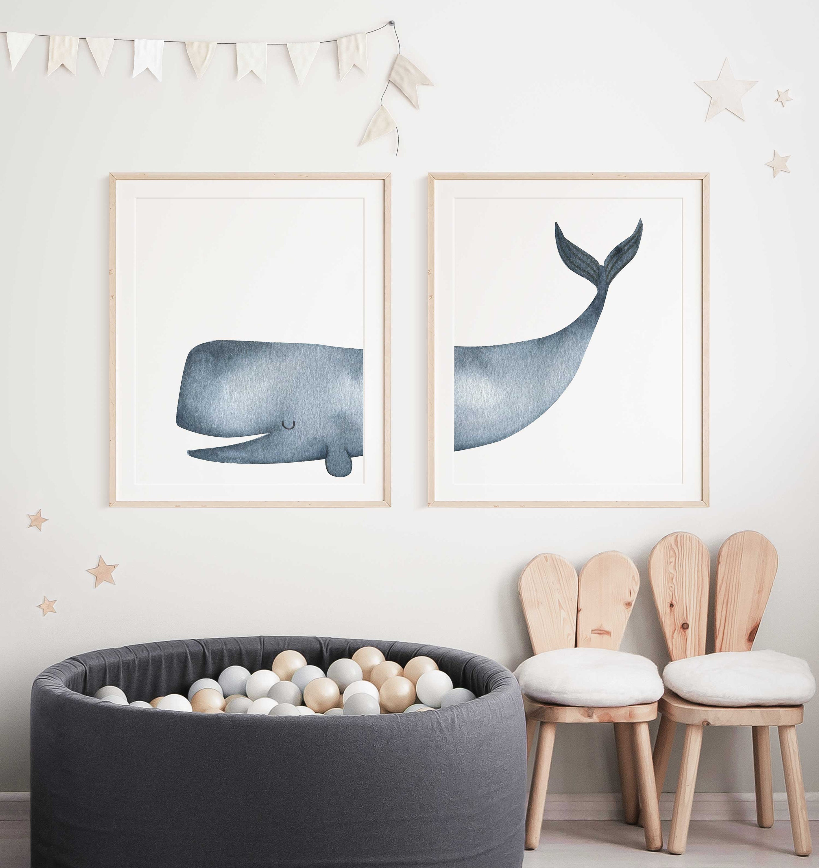 Whale Print Set of 2, Printable Wall Art, Whale Poster, Whale Nursery ...