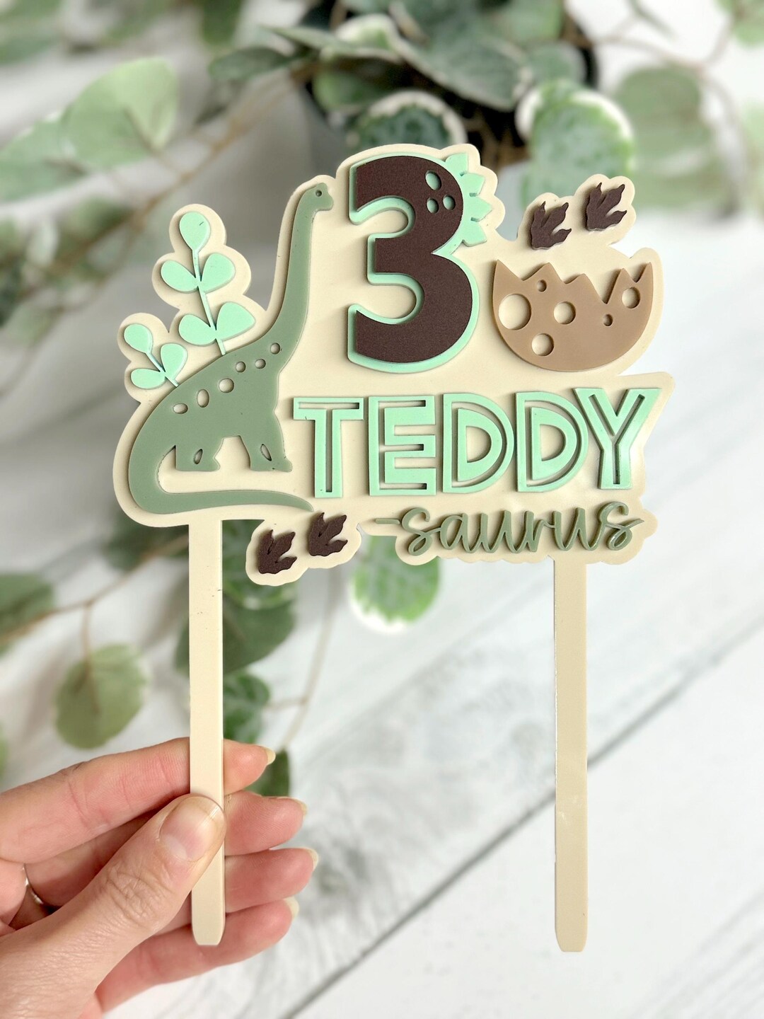 Personalised Dino Cake Topper | Dinosaur Themed Party Decor | Dinosaur ...