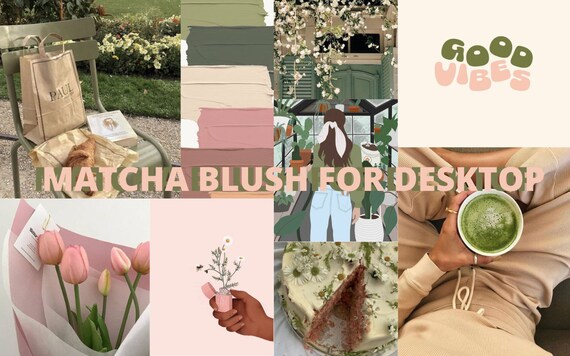 Aesthetic Matcha & Blush Pink Background | Etsy