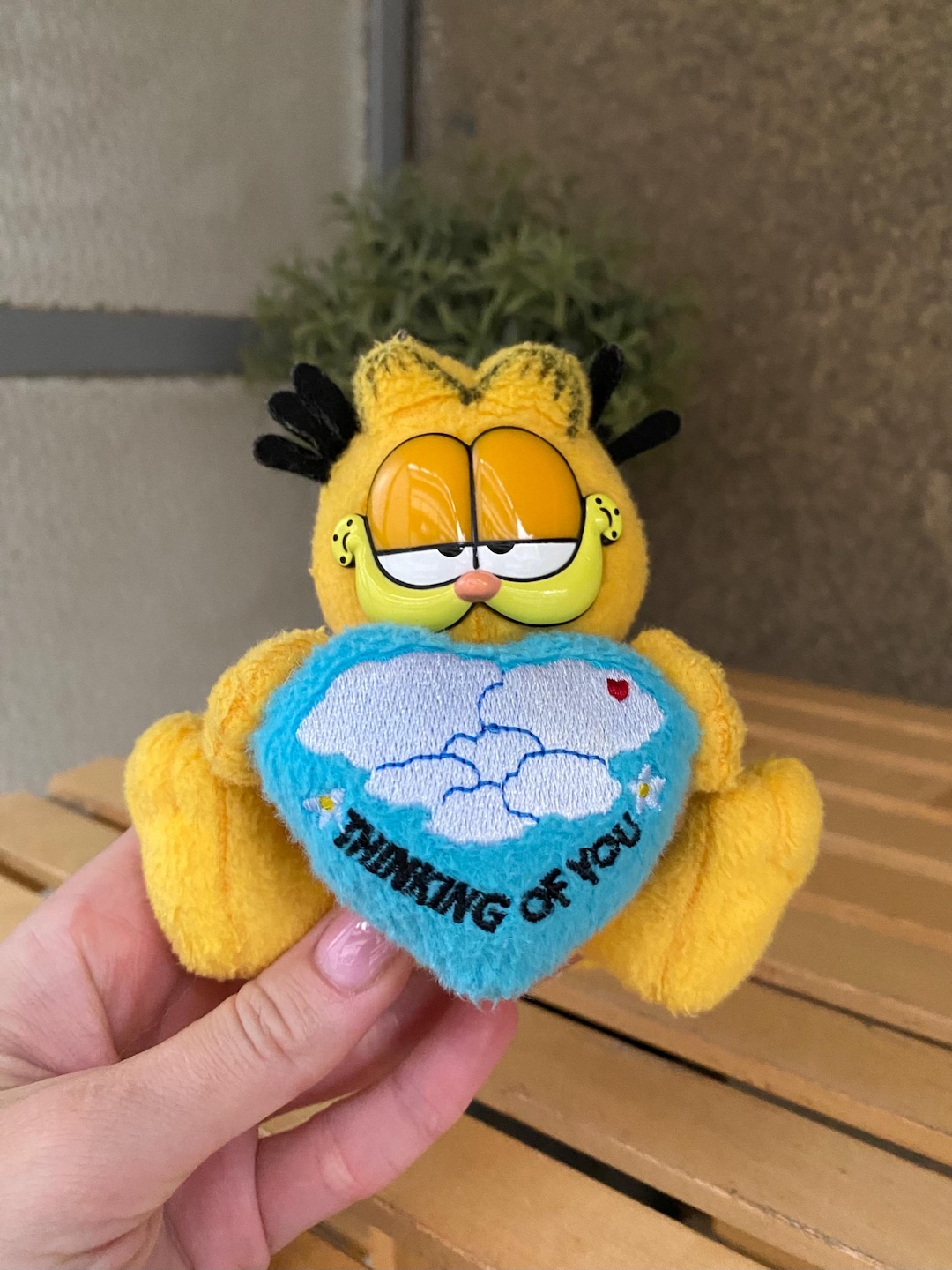 Small Plush Garfield Toy Holding a Blue Heart Thinking of You by Paws ...