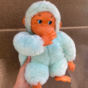 Vintage Menthol Green Monkey Plush Toy 1980s With Vinyl Face, Rare ...