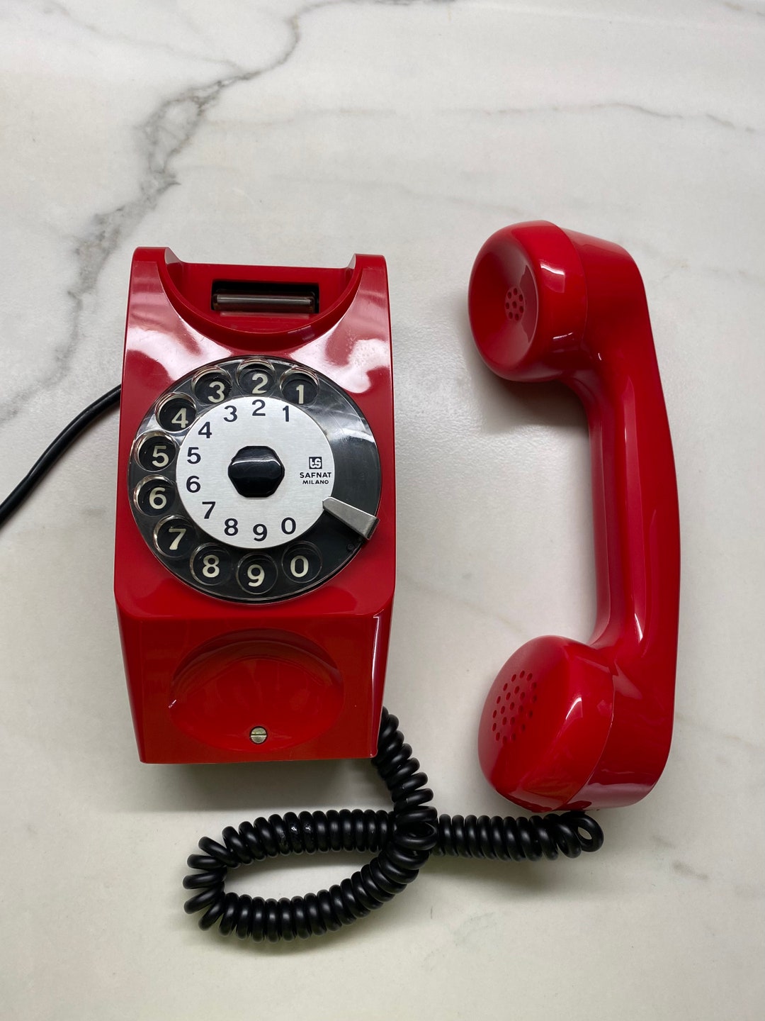 Vintage Red Phone Safnat Milano 1970s, Rare Rotary Dial Retro Telephone ...