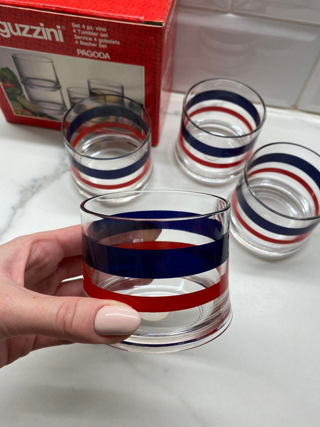 Guzzini Acrylic Glasses Set of 4 Blue/red Stripes New in a - Etsy