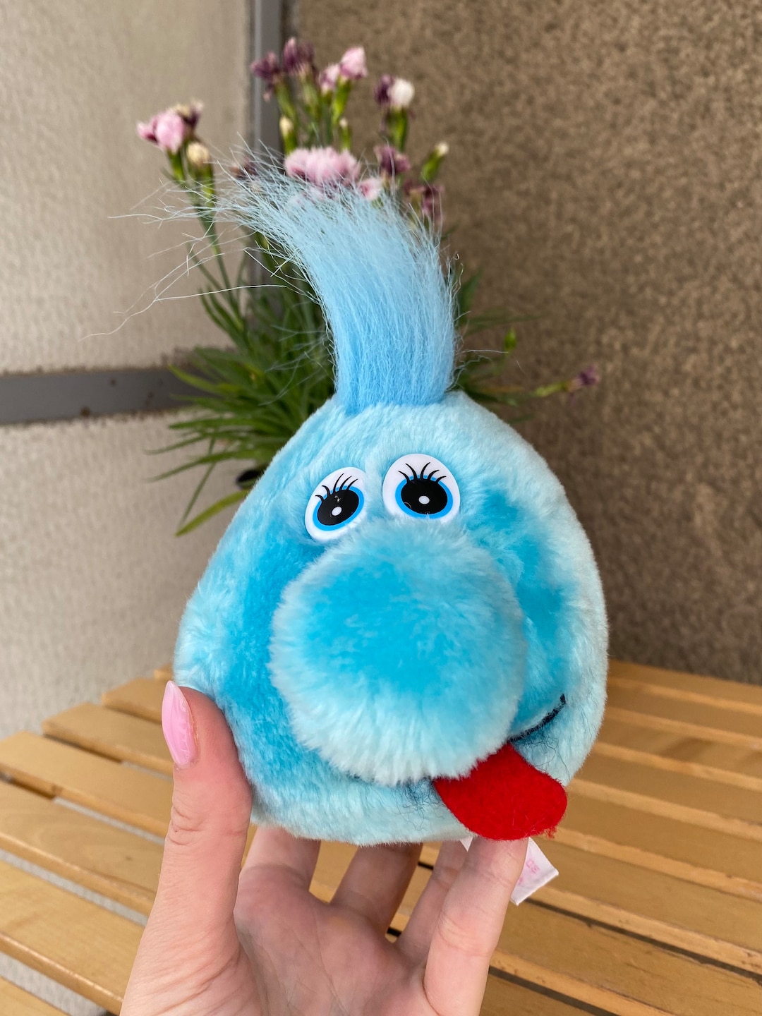 Vintage Funny Round/blob Head Blue Creature Plush Toy Germany ...