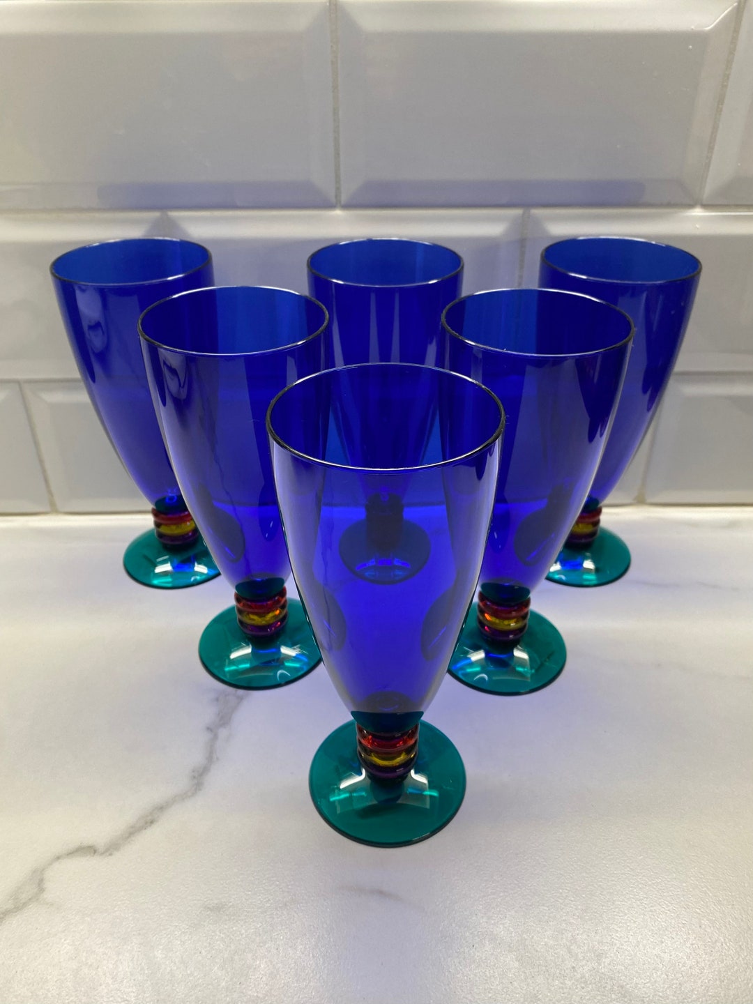 Blue Tall Glasses Guzzini Set of 6 Vintage Blue / Green - Etsy