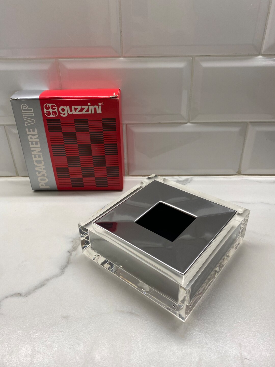 Guzzini Lucite Ashtray Vintage Clear New in a Box, Square Stylish ...