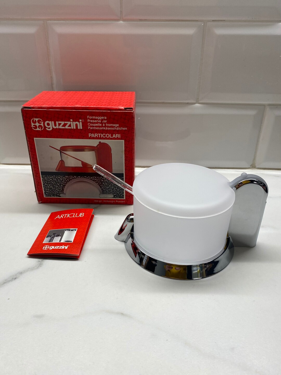 Guzzini Preserve Jar Vintage White Frosted and Silver for Parmesan ...