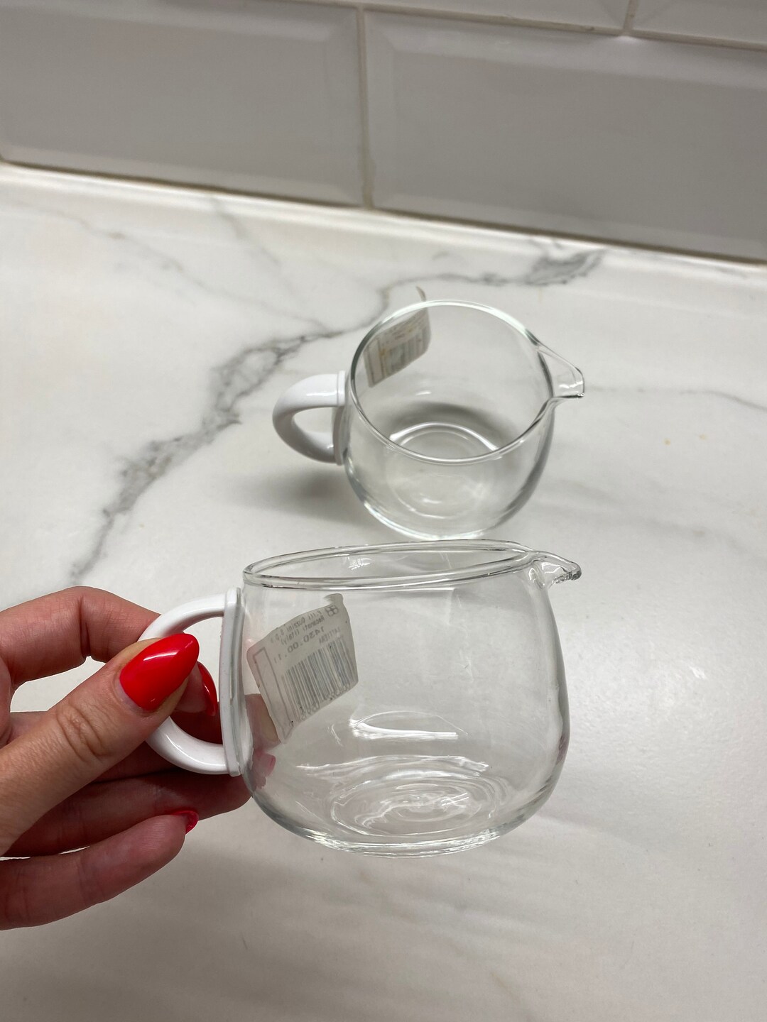 Italian Guzzini Vintage X2 Glass & Acrylic Milk Jugs, Clear / White New ...