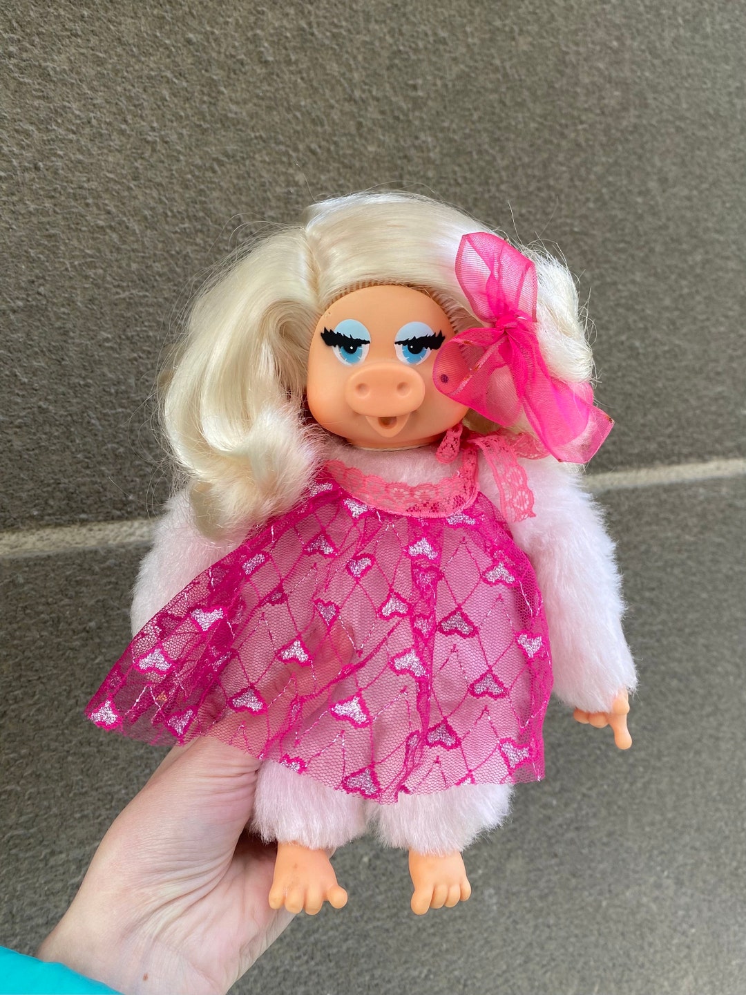 RESERVED ITEM!!! Rare Rubber Face Miss Piggy Stuffed Toy in Pink Dress ...