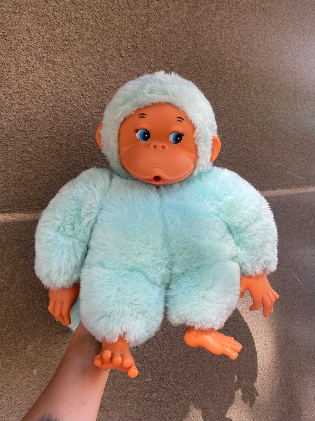 Vintage Menthol Green Monkey Plush Toy 1980s With Vinyl Face, Rare Super Cute Soft Stuffed Ape ...