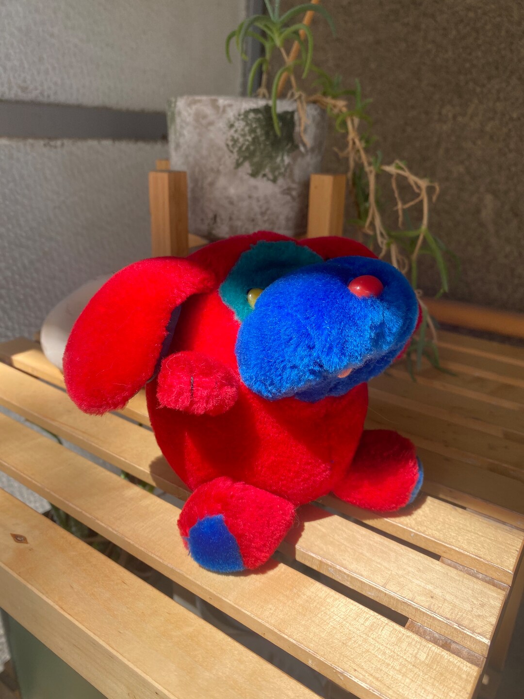 Vintage Rare Plush Dog Archie 1988 Effem, Cute Red Blue & Green Puppy ...