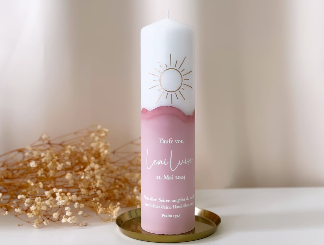 Baptism Candle sun for Girls and Boys in Pink and Other Colors ...