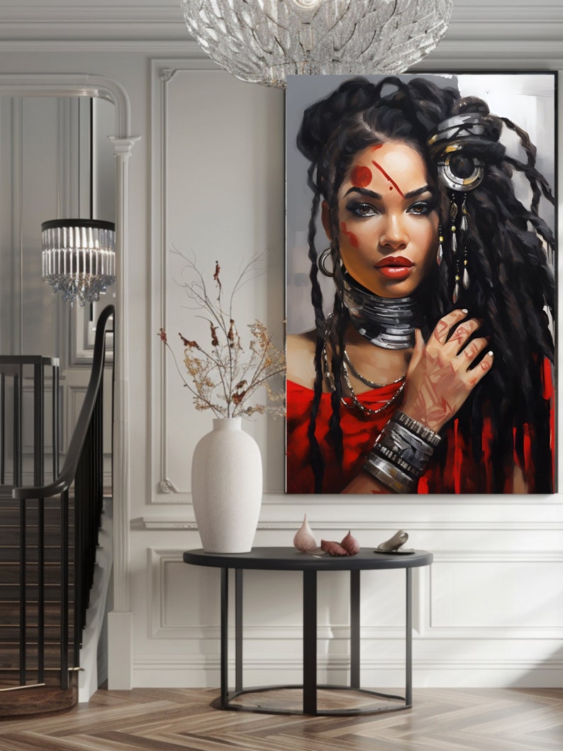 Silver Adorned Serenity, African American Canvas Wall Art Young Black Girl Graffiti Pretty Girl ...