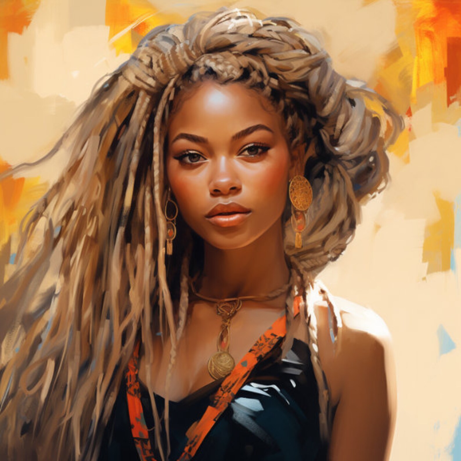 Dreadlock Delight: Kaleidoscopic Charm, Painting of A Young Woman With ...