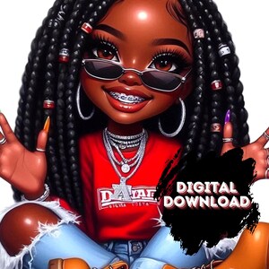 Confident Chibi Melanin Queen | Red Tee and Timberlands | Digital Art ...