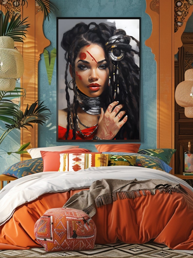 Silver Adorned Serenity, African American Canvas Wall Art Young Black Girl Graffiti Pretty Girl ...