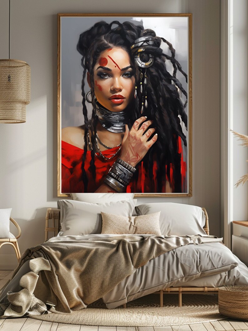 Silver Adorned Serenity, African American Canvas Wall Art Young Black Girl Graffiti Pretty Girl ...