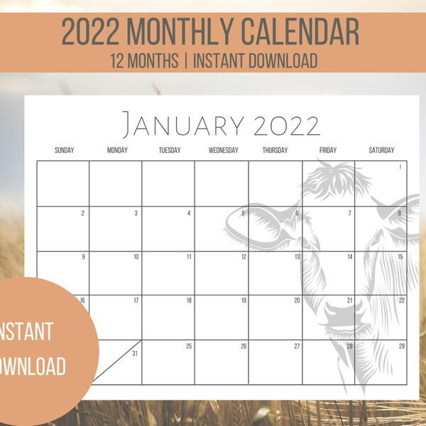 Printable Cow Calendar - Etsy