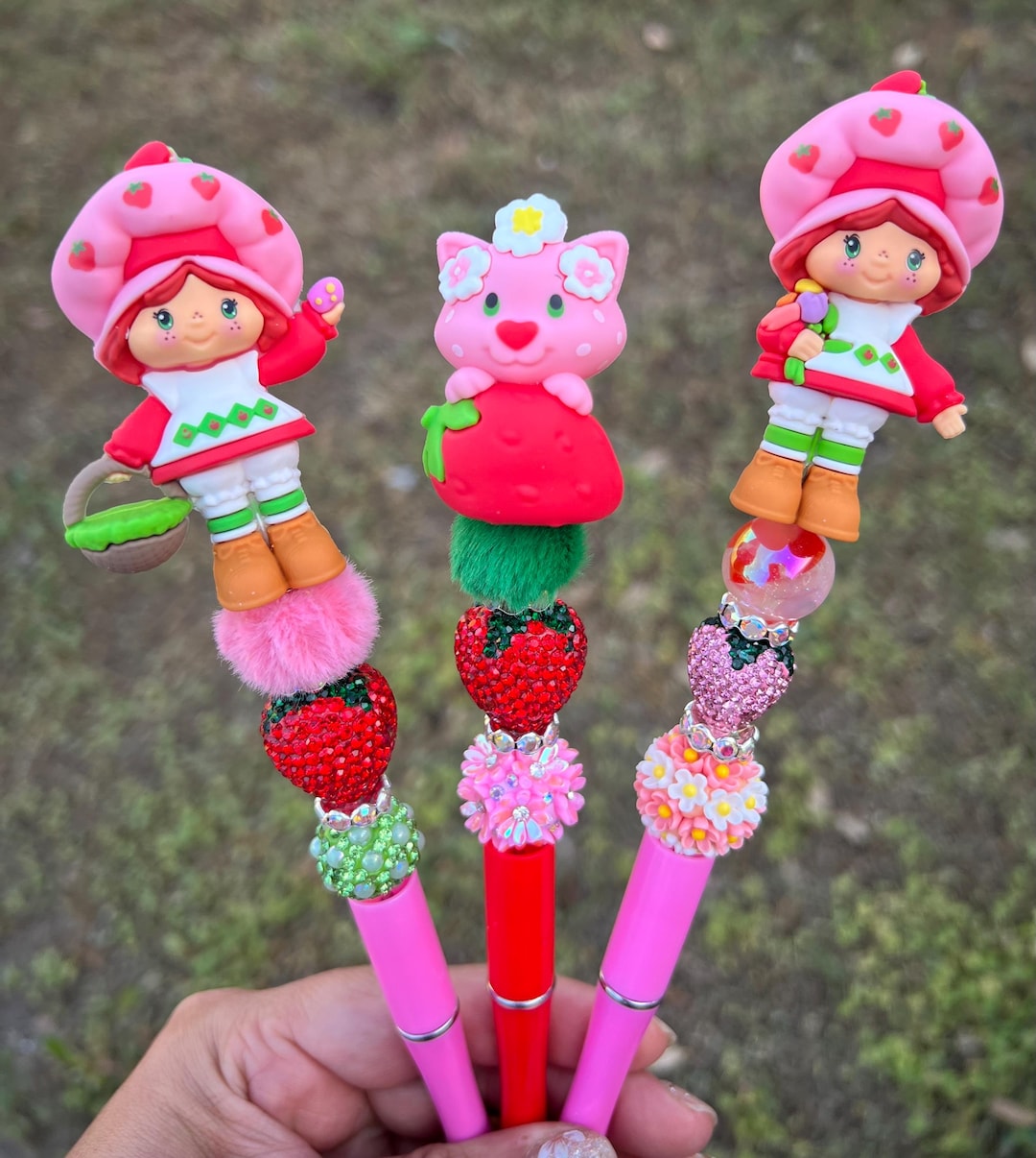 Strawberry Girl Pen | Beaded Pen | Custom Pen | Character Pen - Etsy