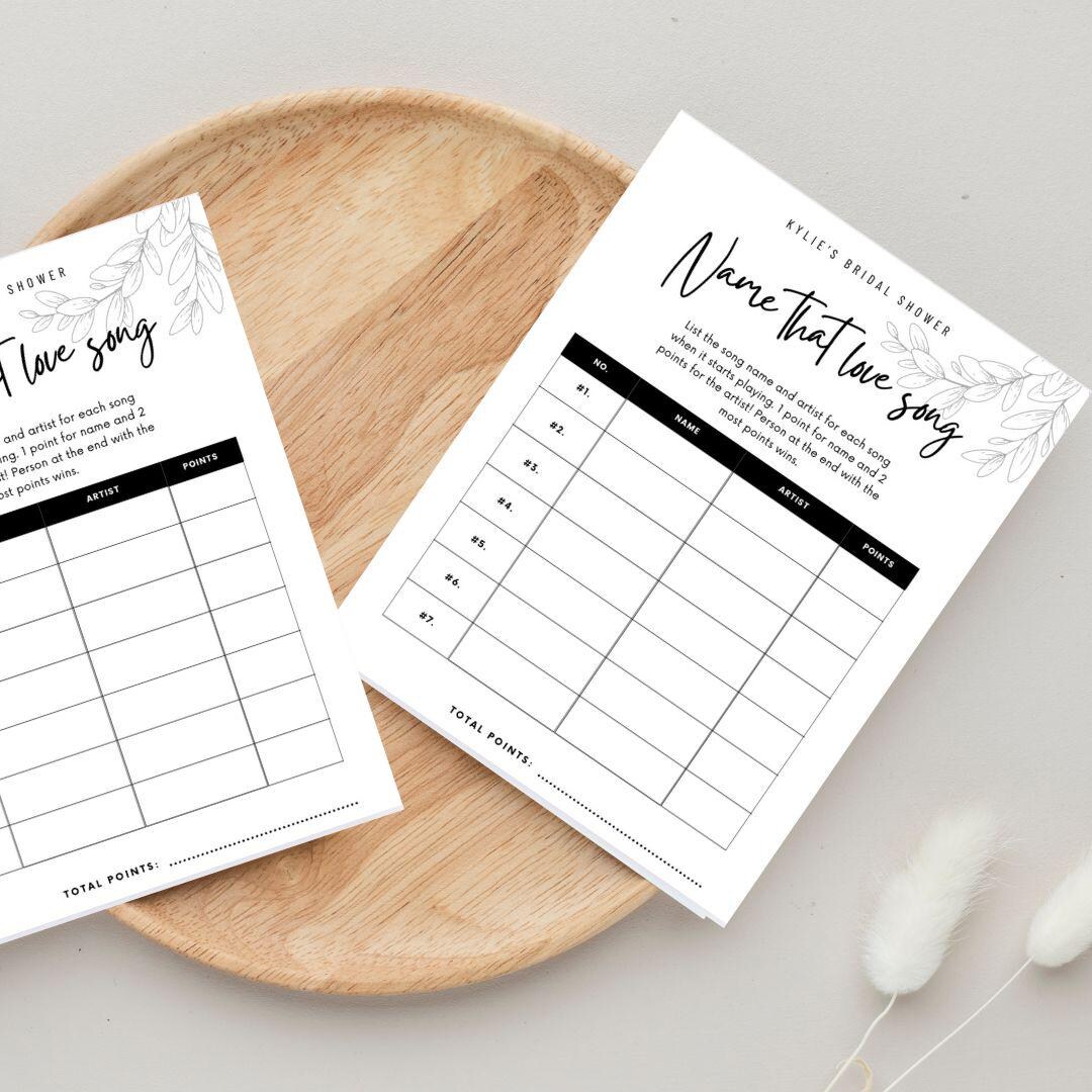 Name That Love Song Bridal Shower Game L Cute Minimalist Classic ...
