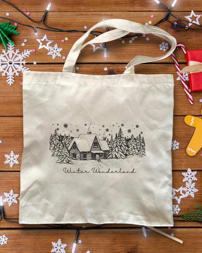 Winter Wonderland Scenic Tote Bag | Cute Christmas Market Bag | Holiday ...