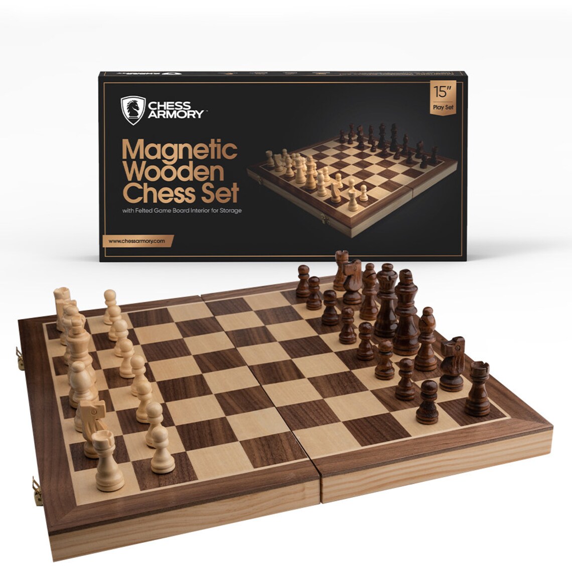 Chess Armory Magnetic 15 Inch Wooden Chess Set With Walnut & - Etsy