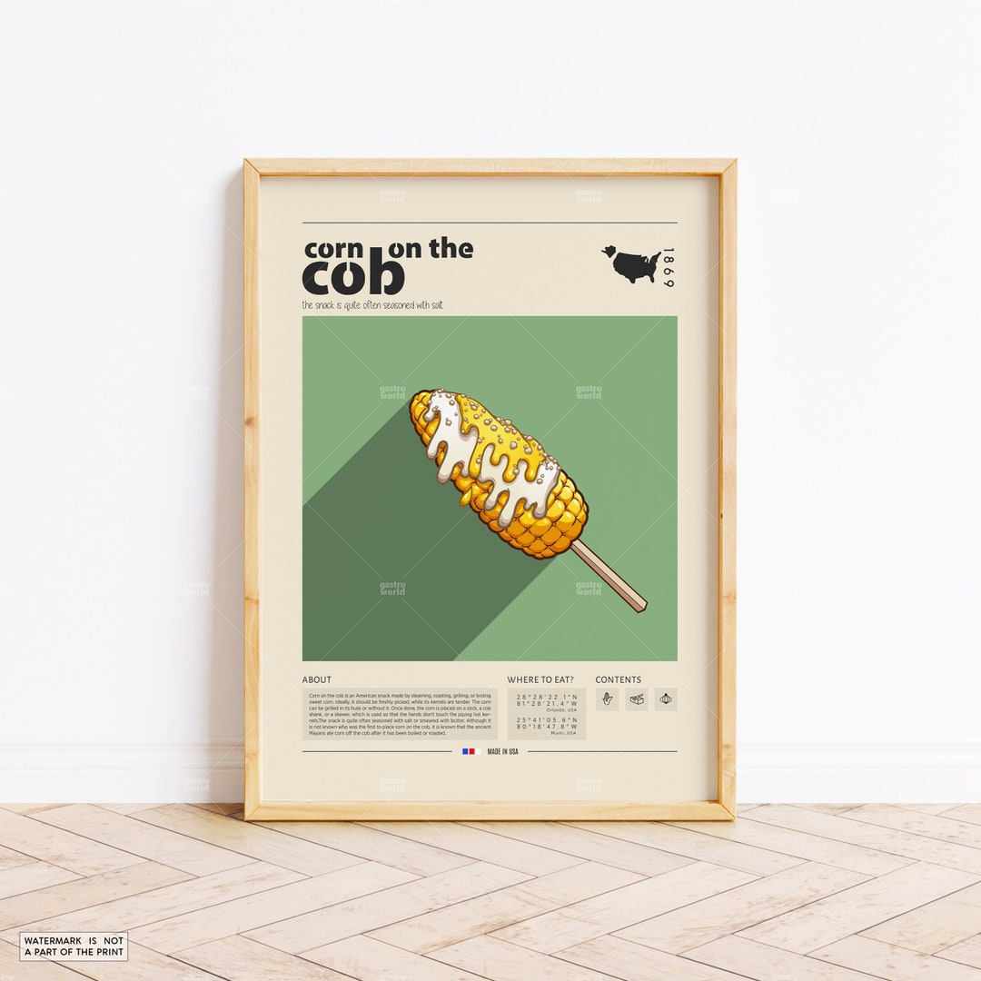 Corn on the Cob Poster, Food Print, American Food, Retro Poster ...