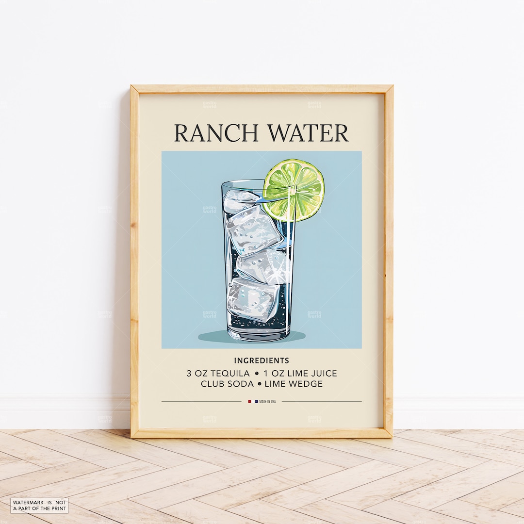 Ranch Water Art Print | Bar Cart Decor | Cocktail Poster | Signature ...