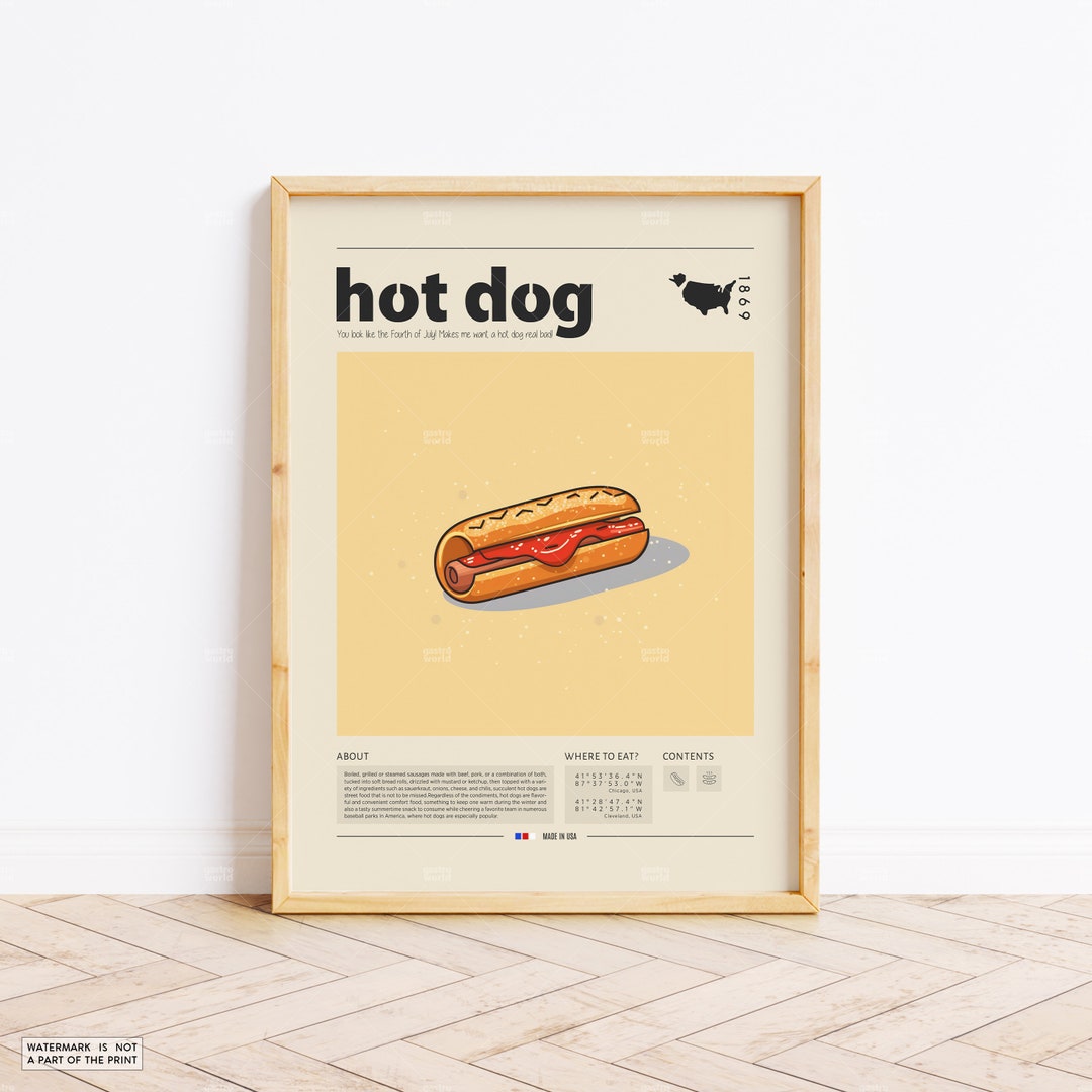 Hot Dog Poster,, American Food,retro Poster, Housewarming Gift, Kitchen ...