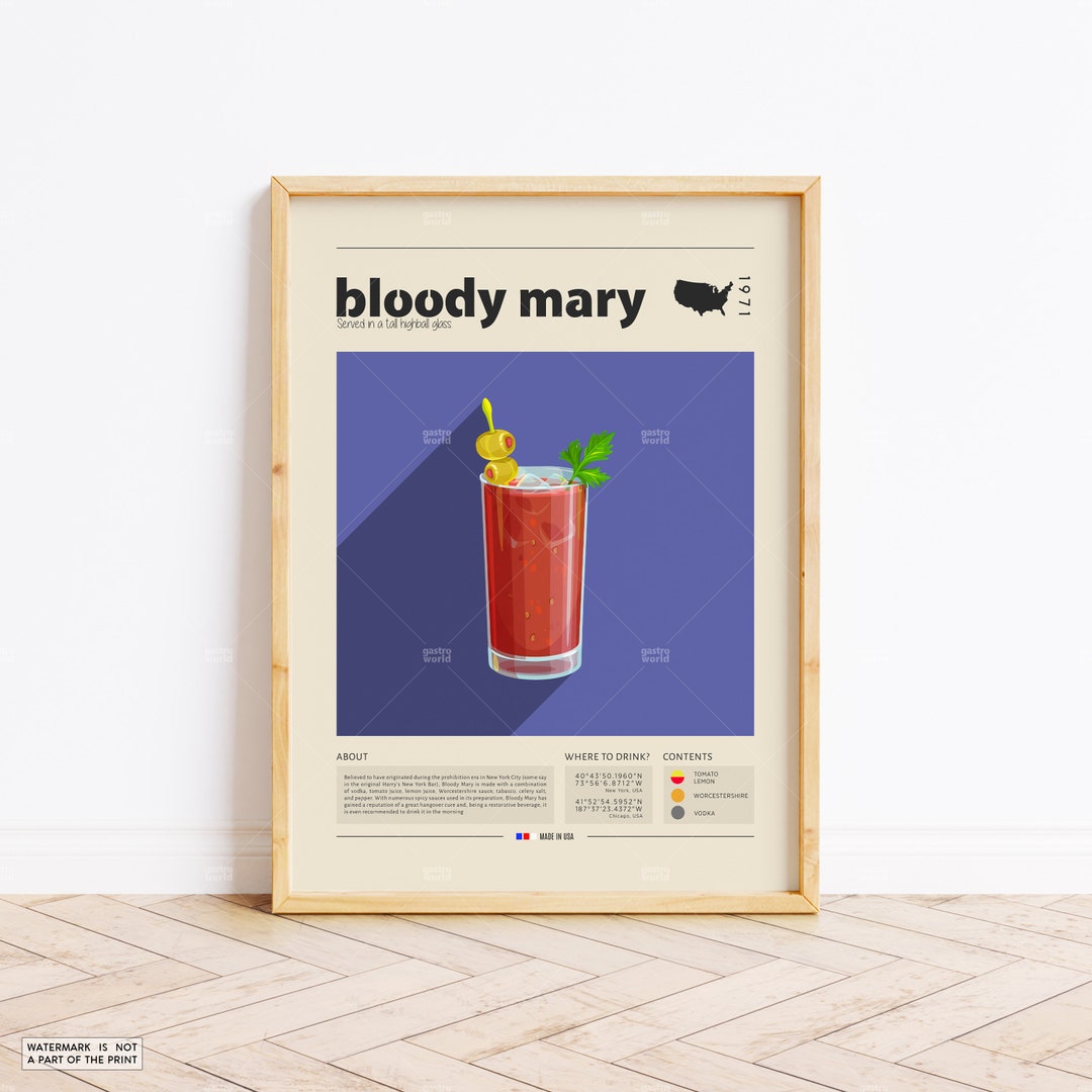 Bloody Mary Poster, Cocktail Print, American Poster, Retro Poster ...
