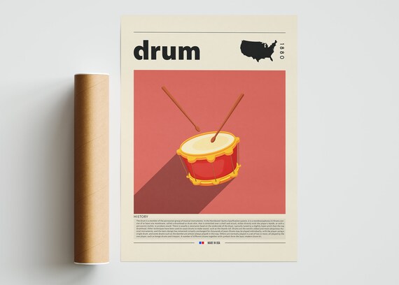 Drum Poster Instrument Print Music Poster Retro Poster | Etsy