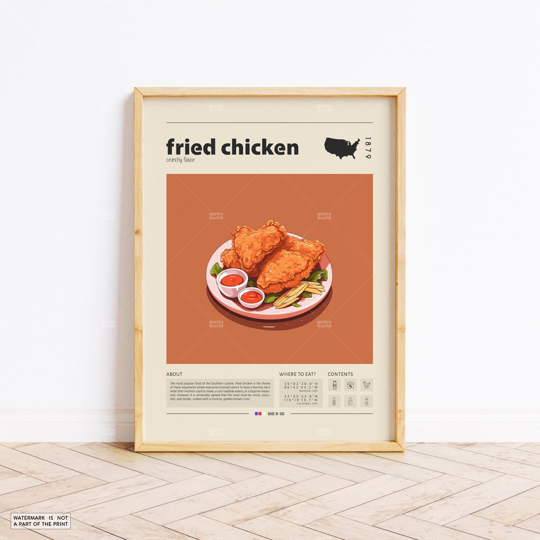 Fried Chicken Poster, Food Print, American Food, Retro Poster ...