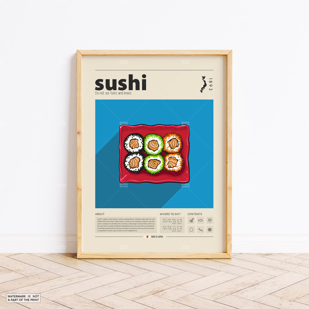 Sushi Poster, Food Print, Japanese Food, Retro Poster, Housewarming ...
