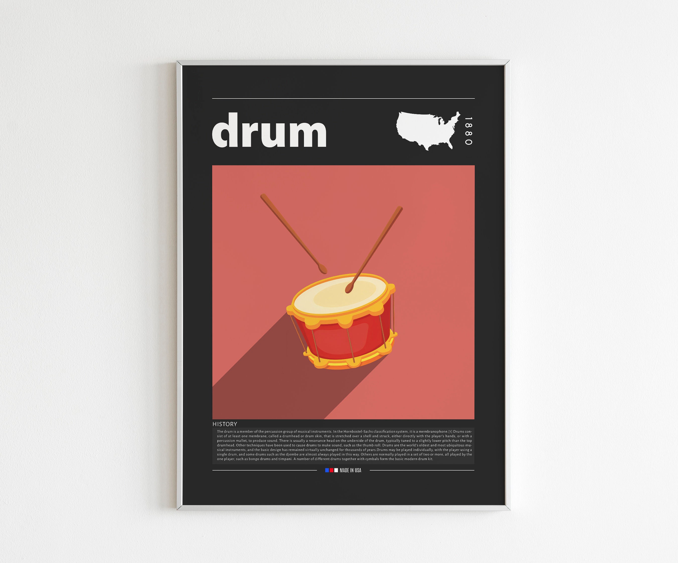 Drum Poster Instrument Print Music Poster Retro Poster - Etsy