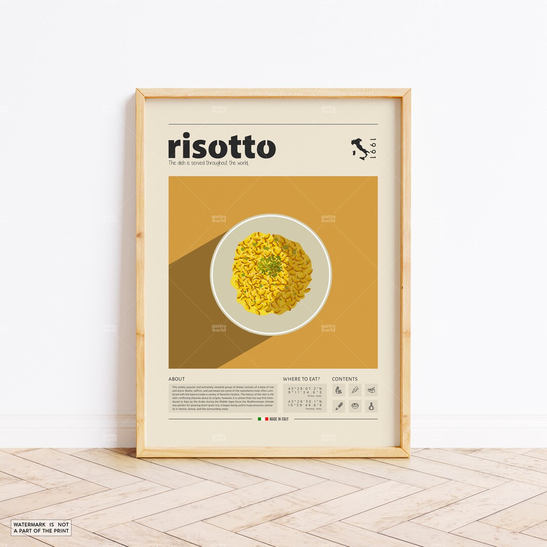 Risotto Poster, Food Print, Italian Food, Retro Poster, Housewarming ...