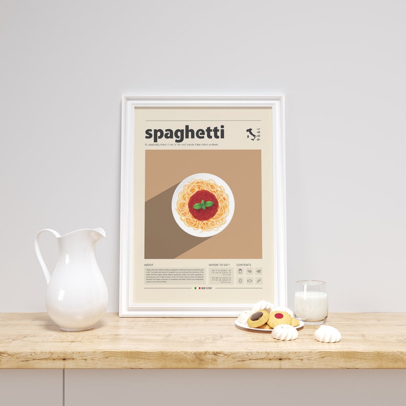Spaghetti Poster Food Print Italian Food Retro Poster | Etsy