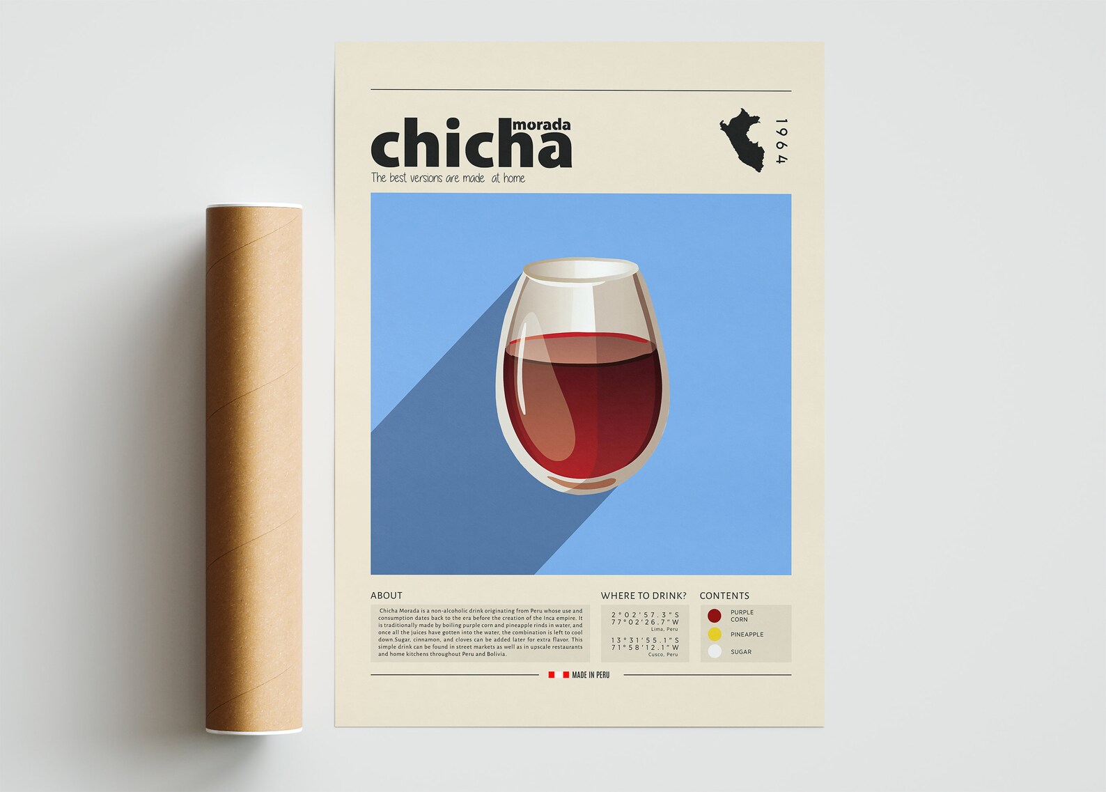 Chicha Morada Poster Cocktail Print Peru Poster Retro | Etsy