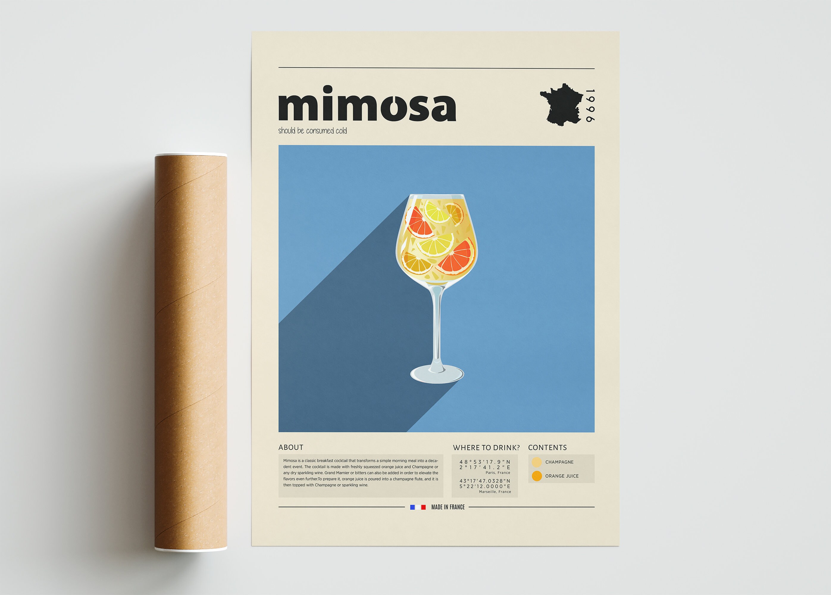 Mimosa Poster Cocktail Print French Poster Retro Poster - Etsy