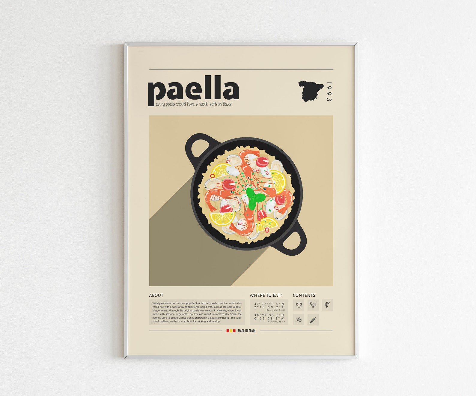 Paella Poster Food Print Spain Food Retro Poster - Etsy