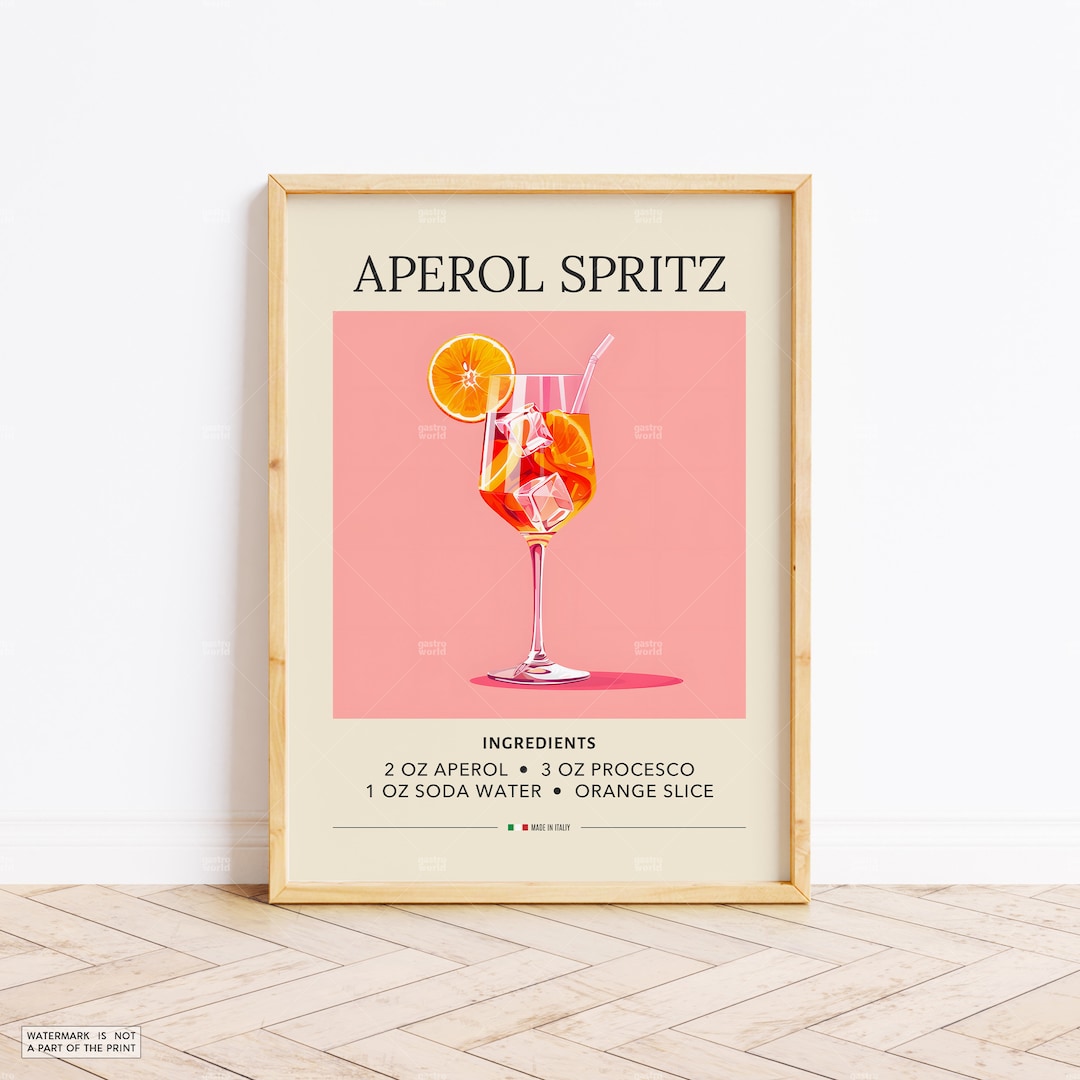 Aperol Spritz Art Print | Bar Cart Decor Cocktail Poster | Party ...