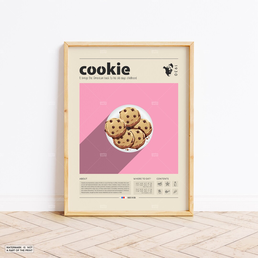 Cookie Poster, Food Print, American Food, Retro Poster, Housewarming ...