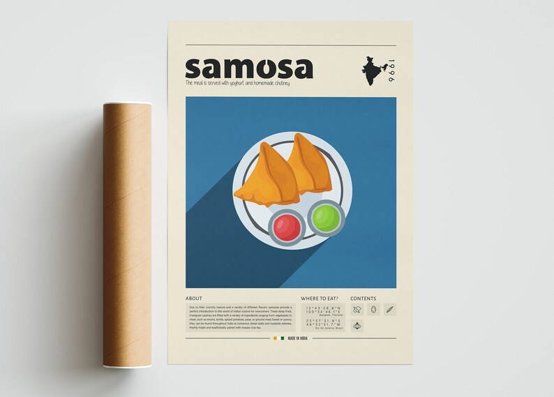 Samosa Poster Food Print Indian Food Retro Poster - Etsy