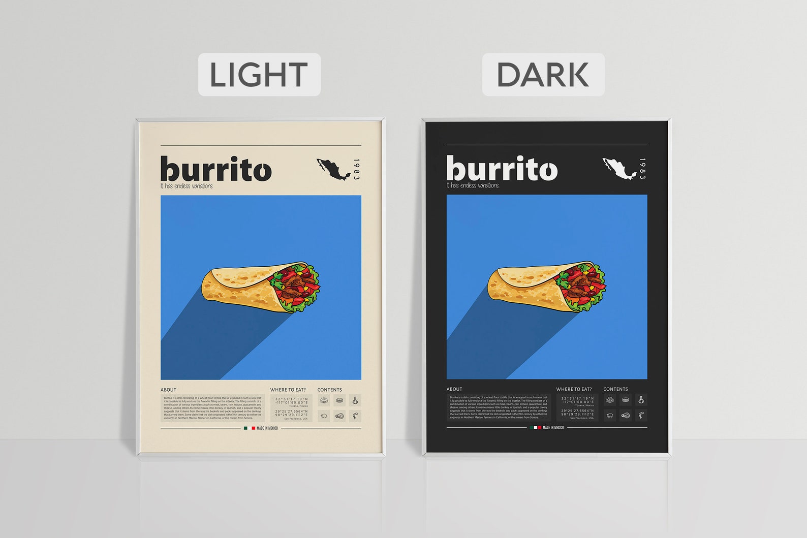 Burrito Poster Food Print Mexico Food Retro Poster - Etsy