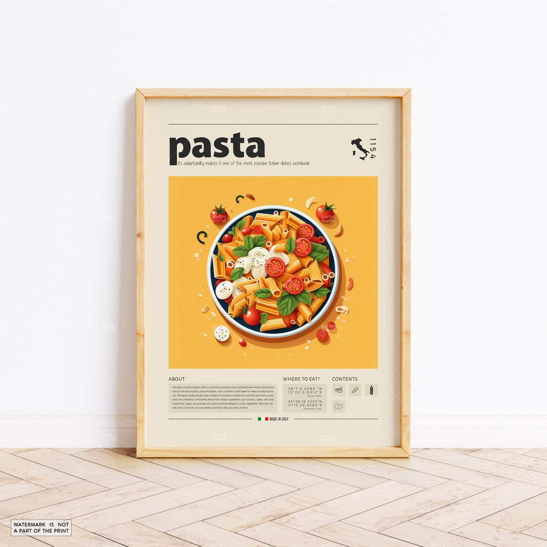 Pasta Poster, Food Print, Italian Food, Retro Poster, Housewarming Gift ...