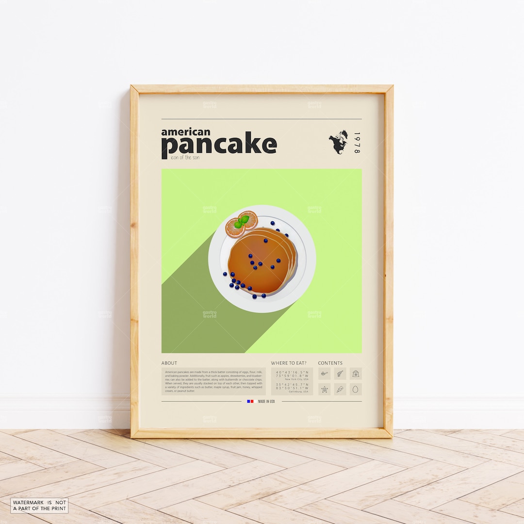 Pancake Poster, Food Print, American Food, Retro Poster, Housewarming ...