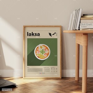 Laksa Poster, Food Print, Malaysian Food Retro Poster, Housewarming ...