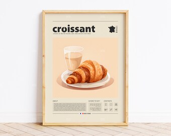 Croissant Poster, Food Poster, French Food, Retro Poster, Housewarming ...