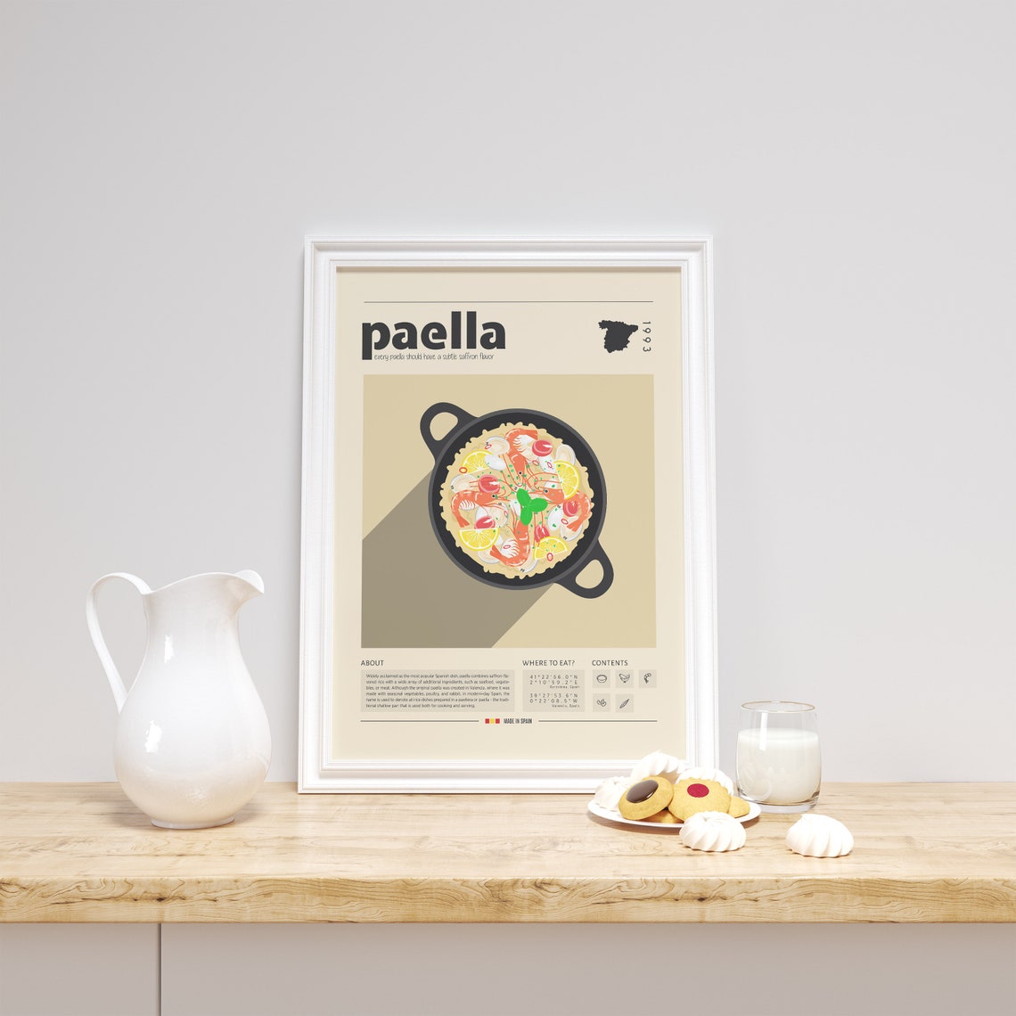 Paella Poster Food Print Spain Food Retro Poster | Etsy