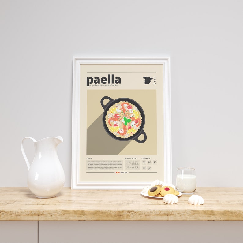 Paella Poster Food Print Spain Food Retro Poster - Etsy
